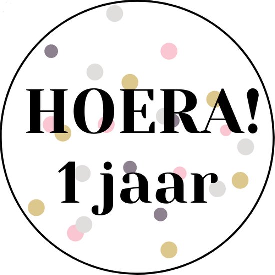 Hoera 1 jaar sticker - verjaardag - sluitzegel - wit - confetti - 20 ...