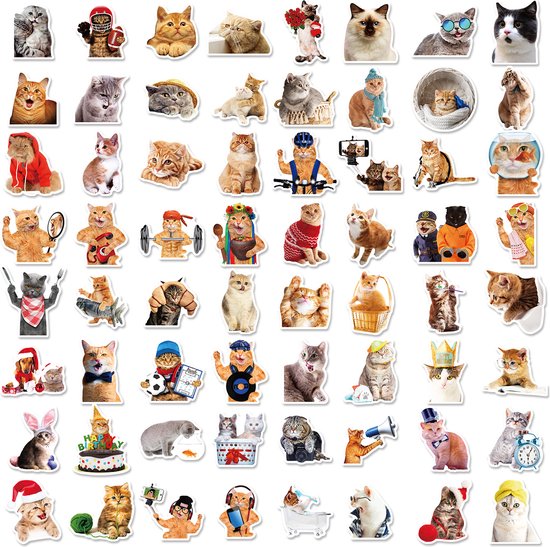 50 stuk kat cat Cartoon stickers voor kinderen en volwassenen ...
