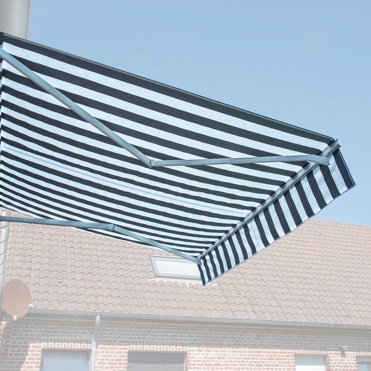 SAULE luifel 2,95 × 2,5m met half luifel - Wit/grijs gestreept doek en ...