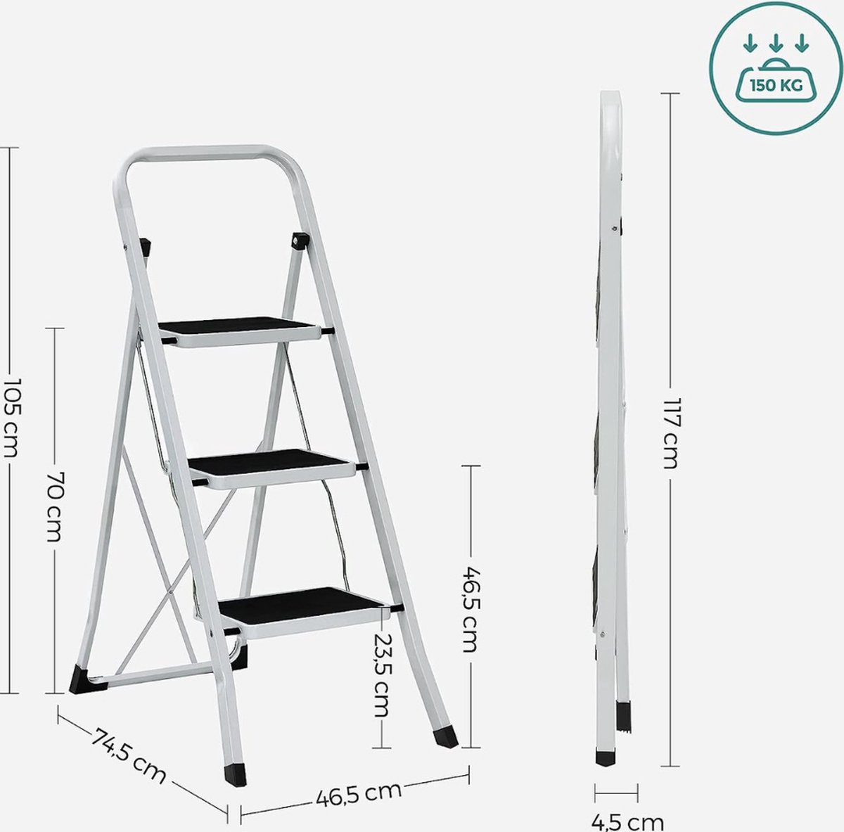 Trapladder Met 3 Treden - Keukentrap 3 Treden Inklapbaar ...