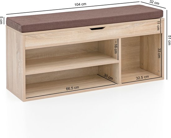 Garderobebank - Houten bankje met opbergruimte voor de gang - Sonoma ...