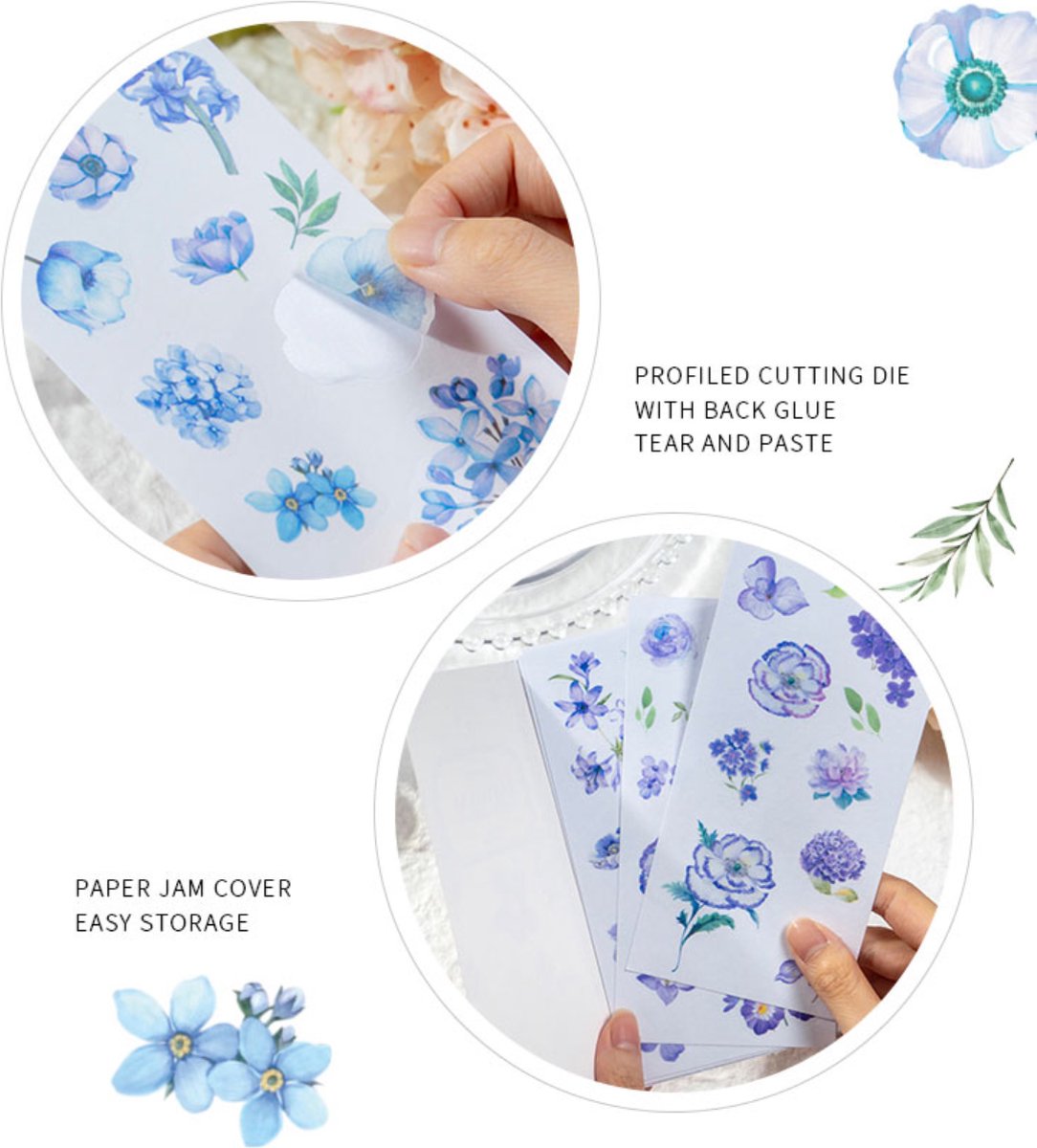 Serenade Bloemenstickerset - Licht Blauwe Bloemen - 10 Vellen, 100 ...