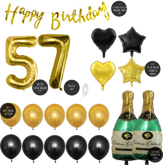 57 Jaar Verjaardag Cijferballon 57 - Feestpakket Snoes Ballonnen Pop ...