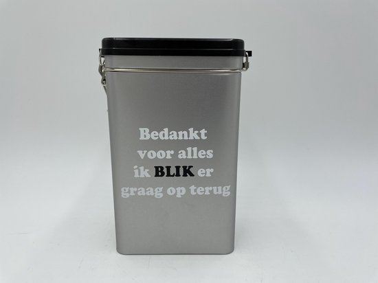 Bewaarblik bedankt blik er op terug metaal grijs zwart voorraadblik ...