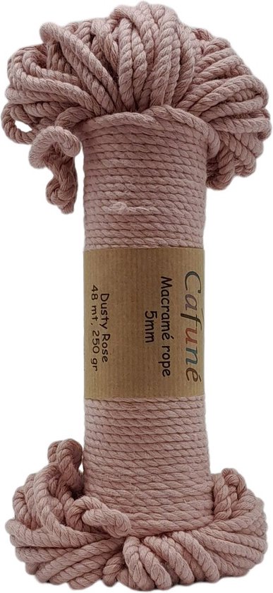 Cafuné Macrame Touw-5mm-48m-Oud Roze-Driestrengs-Triple Twist ...