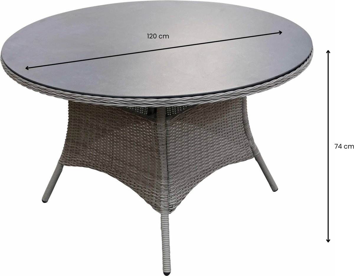 Ronde tuintafel Dublin ø120cm | Ash Grey | Wicker & Keramiek | bol.com