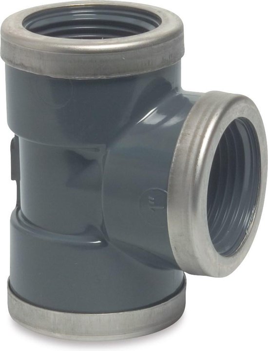Mega T-stuk 90° PVC-U 1" binnendraad 16bar grijs type versterkt | bol