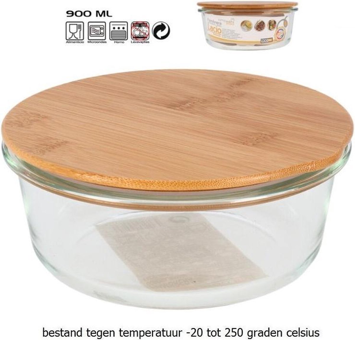 1x Glazen voorraad/vershoud bakje bamboe deksel rond 17 cm - 900 ml ...