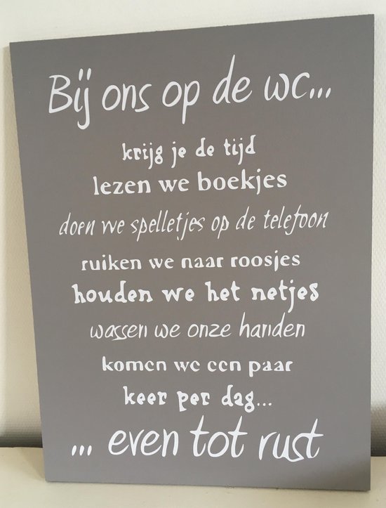 Tekstbord "Bij ons op de wc" Grijs/wit 40cm x 30cm | bol.com