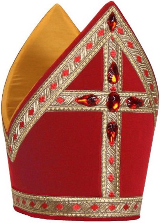 Kokermijter met ruitjesband | Sinterklaas mijter ROOD| Stevige mijter ...