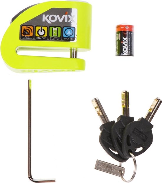 Kovix KD6 Motor Scooter E-Bike Remschijf Slot met 120db Alarm Fluo Geel ...
