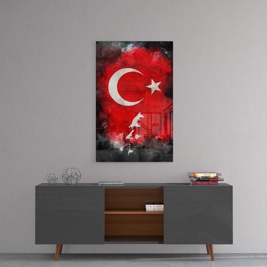 Insigne - Schilderij - Silhouet Ataturk Bij Turkse Vlag - Zwart, Wit En ...