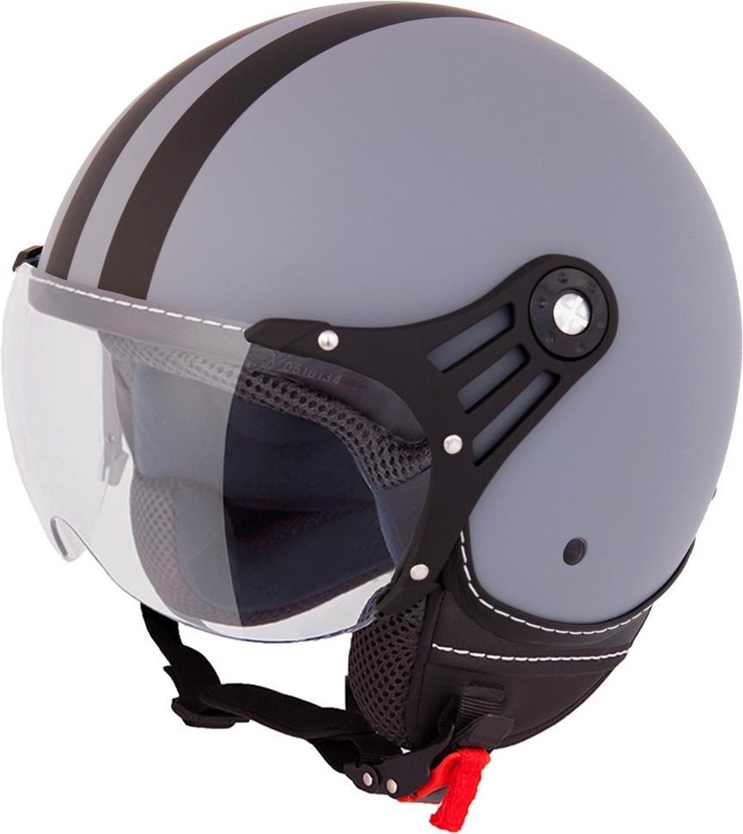 VINZ Fiori Jethelm Grijs met Zwarte Strepen / Scooterhelm / Brommerhelm ...