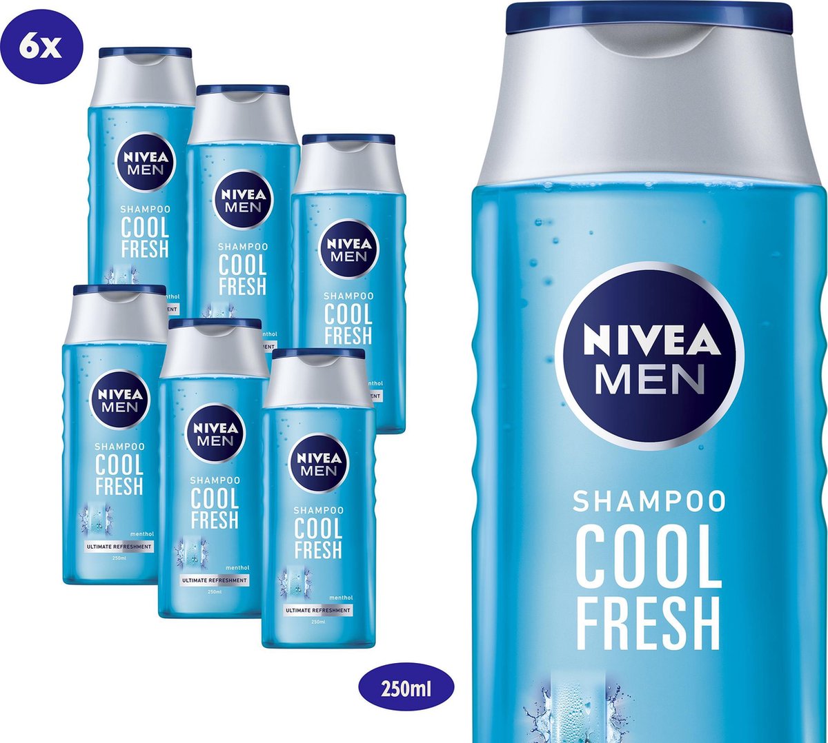 NIVEA MEN Fresh & Cool - 6 x 250 ml - Voordeelverpakking - Shampoo ...