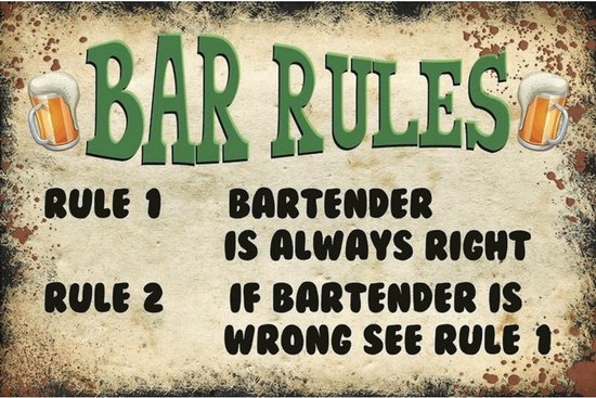 Wandbord - Bar Rules | bol