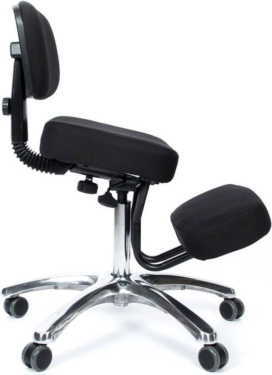 Kniestoel Jazzy Zwart met rugleuning - Ergonomische stoel op wielen ...