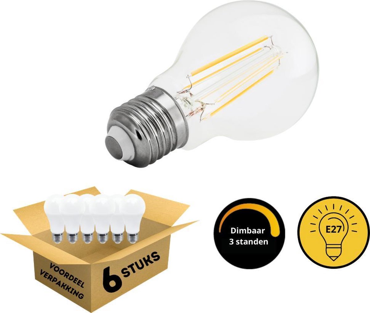 LED.nl Longlife LED Filament Lampen E27 - 3 staps dimbaar met ...