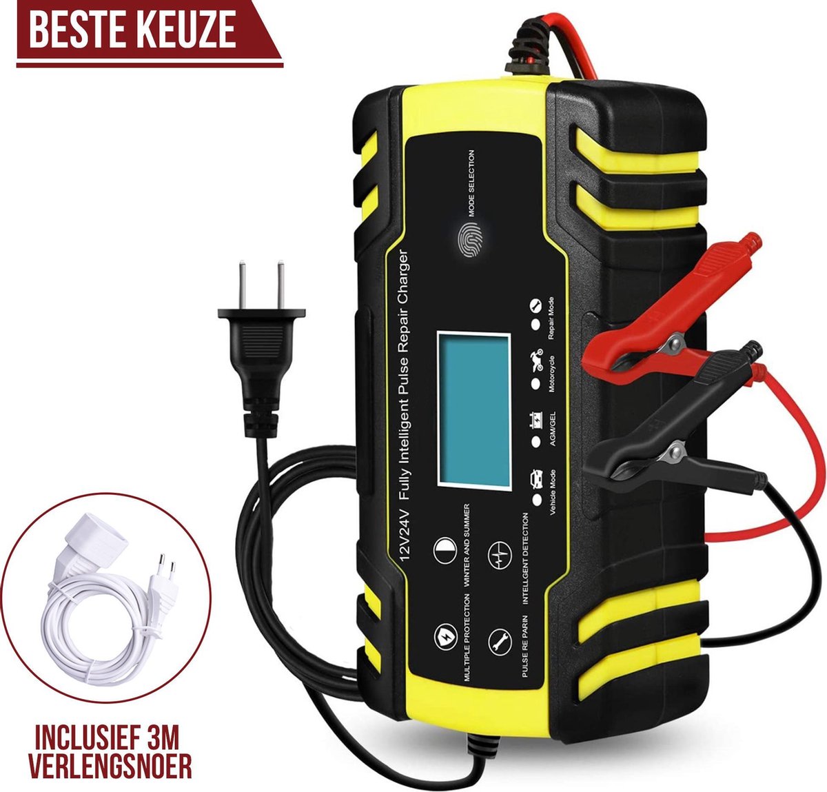 Acculader - Inclusief Verlengsnoer van 3 Meter - Acculader voor Auto ...