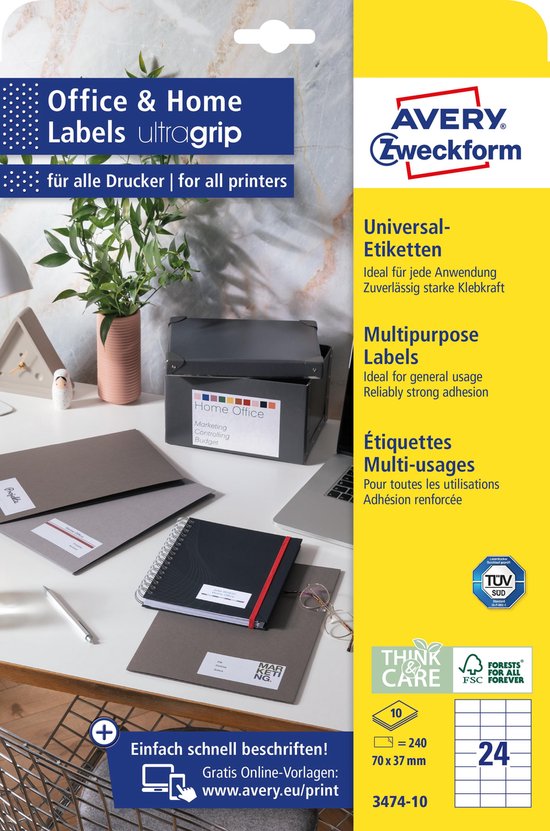Avery Etiketten Zweckform 70 X 37 Mm Papier Wit 240 Stuks | bol