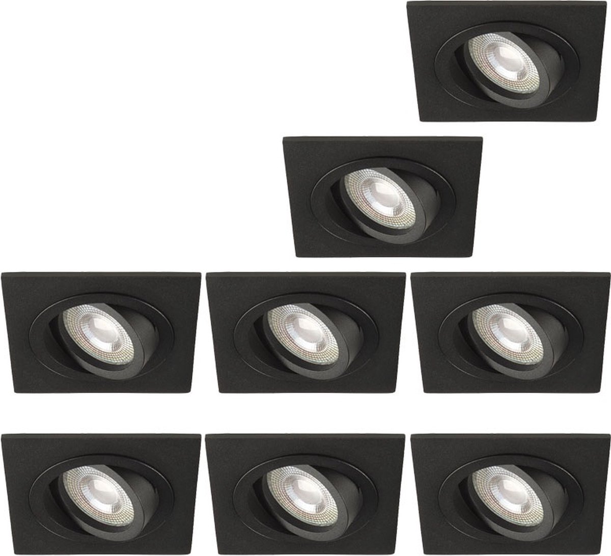Inbouwspots - 8-pack - Spotjes inbouw - Kantelbaar - Vierkant - Zwart | bol