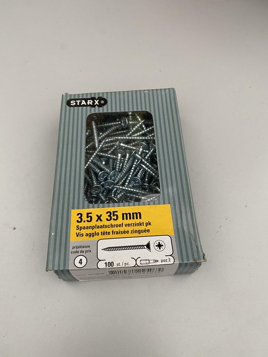 STAR-X. SPAAN-PLAAT-SCHROEF. 3.5 X 35 MM. Plat-Kop. VERZINKT 100 STUKS ...
