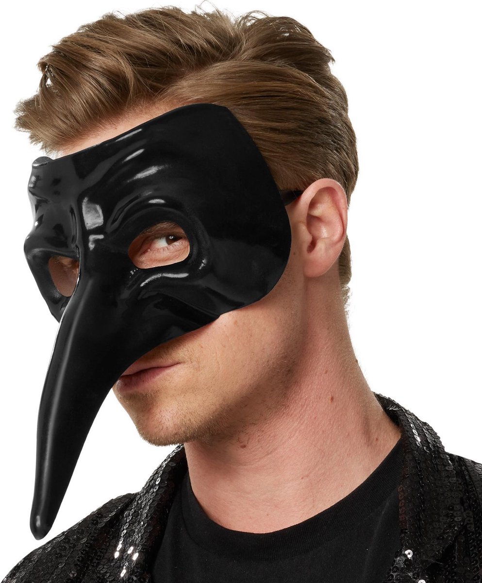 dressforfun - Venetiaans masker met lange neus zwart - verkleedkleding ...