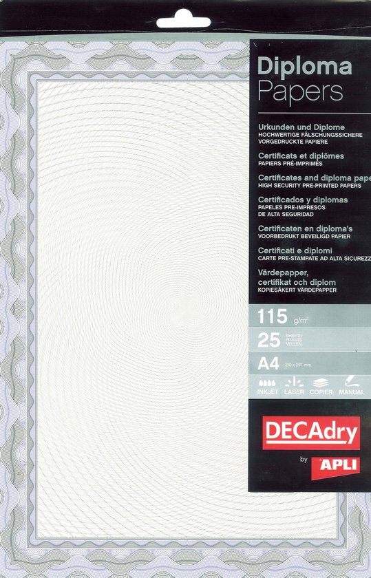 Decadry - Certificaat / Diplomapapier A4 Blauwe slinger - 25 vel | bol