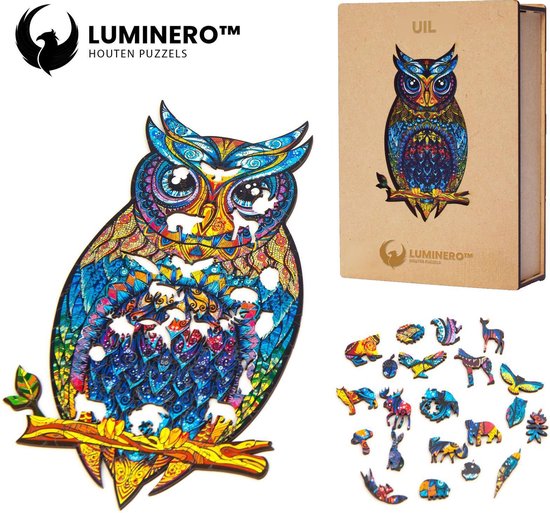 Luminero™ Houten Uil Jigsaw Puzzel - A5 Formaat Jigsaw - Unieke 3D ...