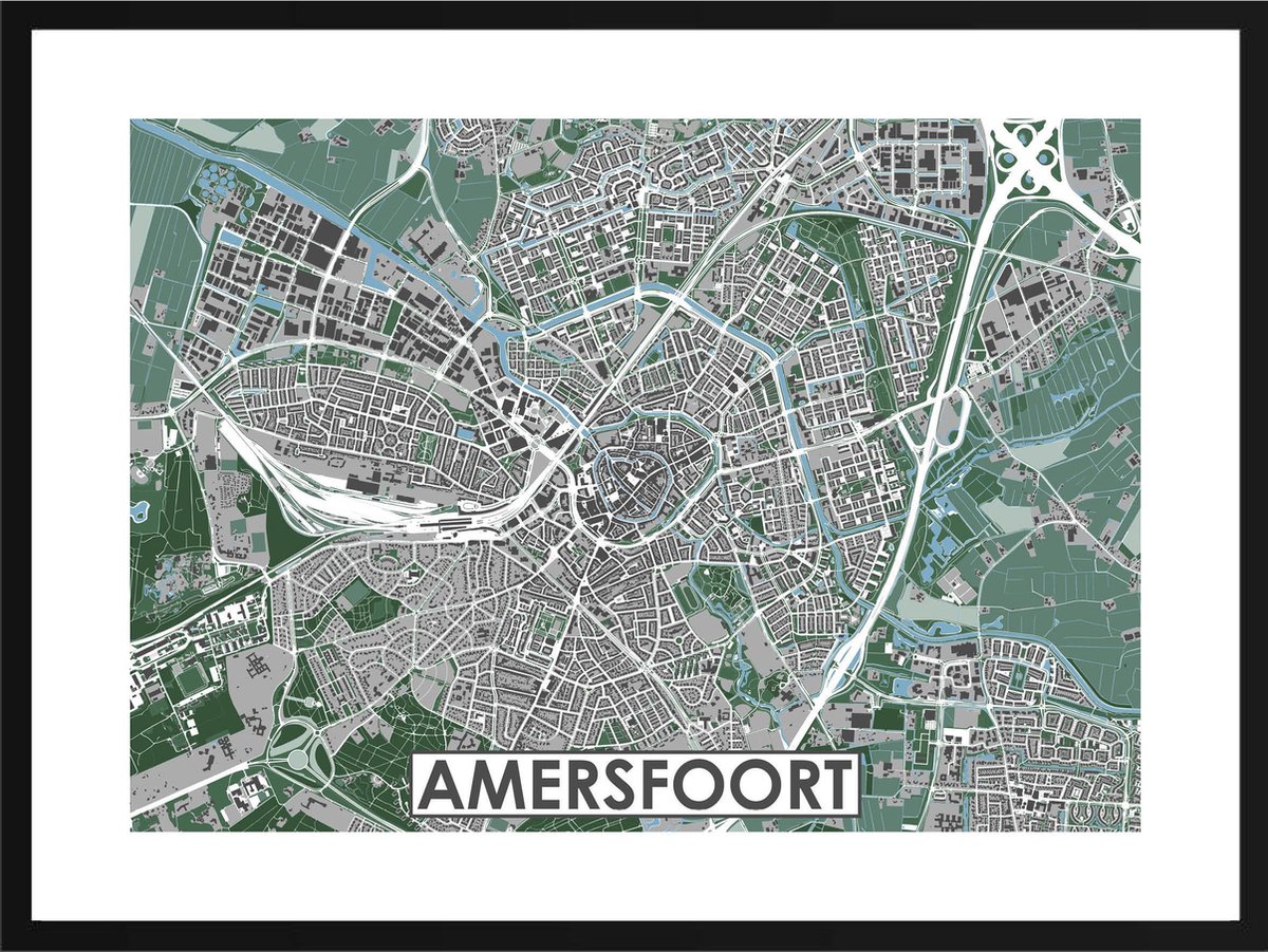 Amersfoort - stadskaart | Inclusief strakke moderne lijst ...