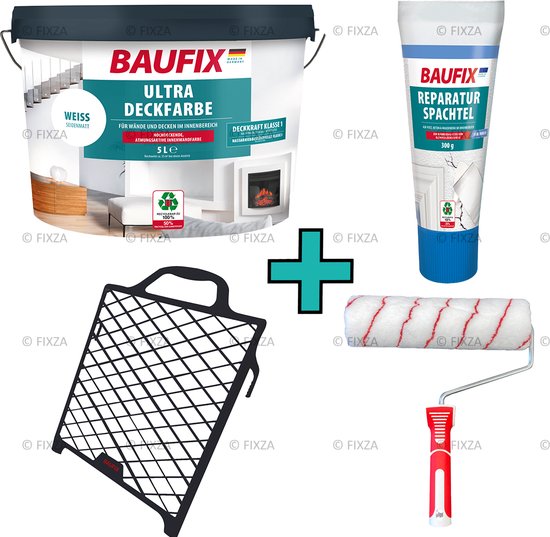BAUFIX Ultra Dekkende muurverf wit 5 Liter + Muurverfset 2 | bol