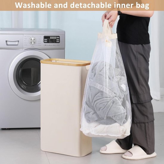 Hoge wasmanden 60 liter afneembare binnenzak - Slim deksel & bamboe handvat -... | bol