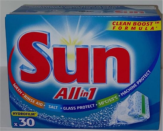Sun All in 1 - Vaatwas - Tablet - Clean Boost - 30 Wasbeurten - 540g | bol