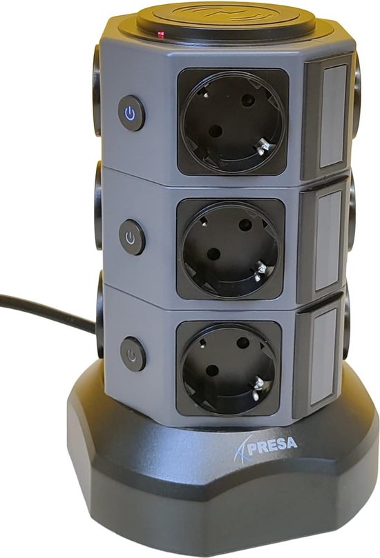Power Socket Tower with 12 Schuko Sockets, USB Ports and Type-C ...