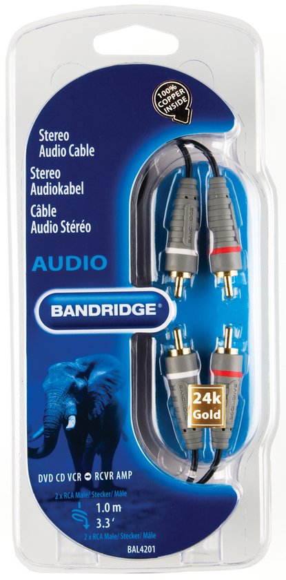 Bandridge - Bandridge BAL4201 Stereo Audiokabel 2x Rca Male - 2x Rca Male 1.00 M Blauw... | bol