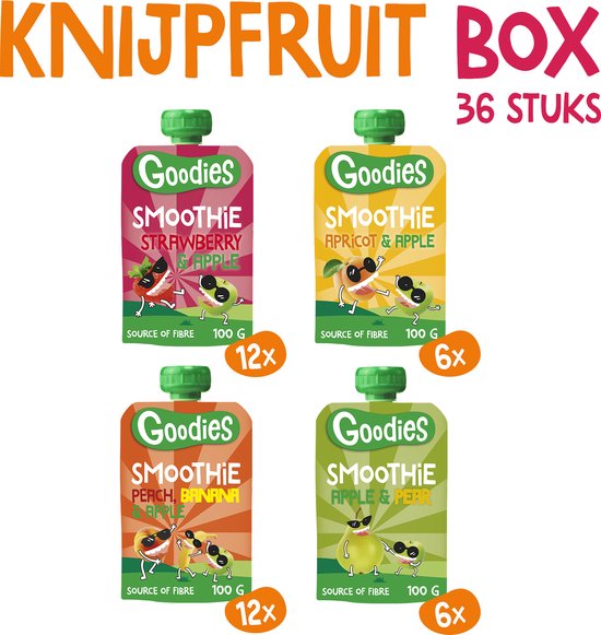 Goodies Knijpfruit Traktatiebox 3+ jaar – 36 stuks x 100 gram – 4 ...