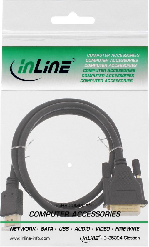 InLine 17661P video kabel adapter 1 m HDMI DVI-D Zwart | bol