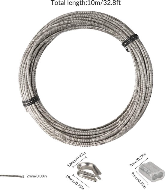 17Pcs Kabel Kabel Kit 10M Heavy-duty 304 Roestvrij Staal PVC Gecoat ...