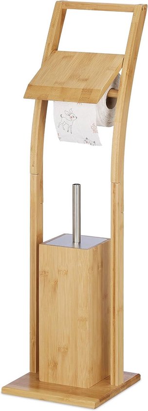 Bamboe RVS WC-Rol Houder met Borstel Staand Zonder Boren ...