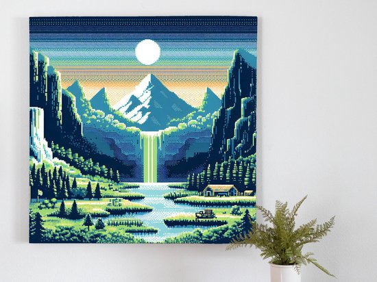 Pixel art landschap schilderij | Digitale kunst verbeeldt kleurrijk ...