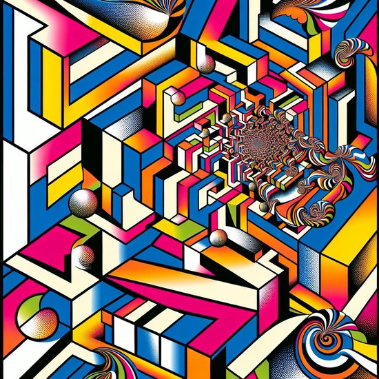 Pop art escher schilderij | Escher's playful perspective meets bold ...