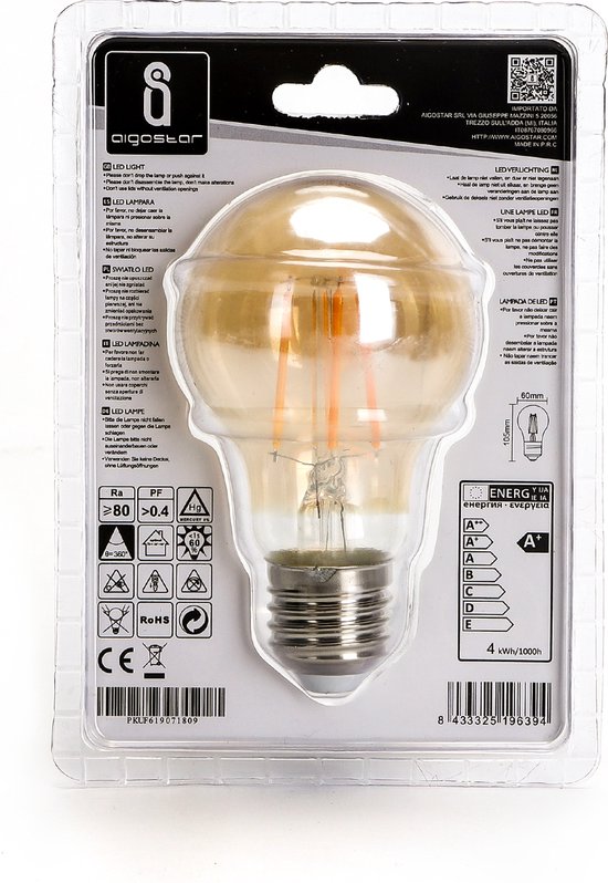 Bundelpakket | LED Filament lamp | Amber | 4W | A60 | E27 | 2200K | 10stuks | bol
