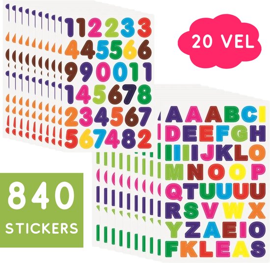 Cijfer & Letter stickers - 840 Alfabet& Nummer stickers - 20 vel ...