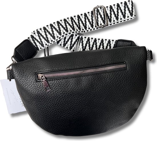 Lundholm heuptasje dames groot zwart met tassenriem zwart wit bag strap ...