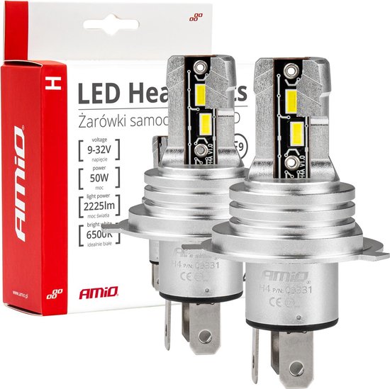 AMiO Dimlicht LED H4/H19 Mini 6500k Wit (set) 12v/24v [Witte koplampen ...