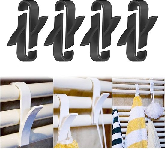 Consumerce® Set van 8 Radiator Handdoekhaakjes – Zwart – Handdoekhanger – Handdoekrek... | bol