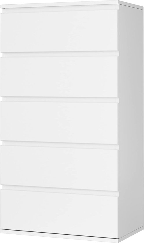 Commode met 5 laden in wit, dressoir hout, ladekast voor hal slaapkamer ...