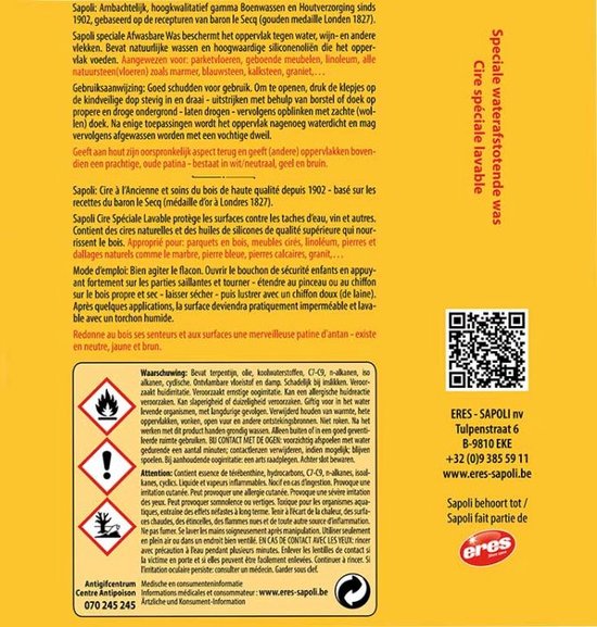Sapoli – Wasbare Boenwas wit – Meubelreiniger – Speciale afwasbare was ...