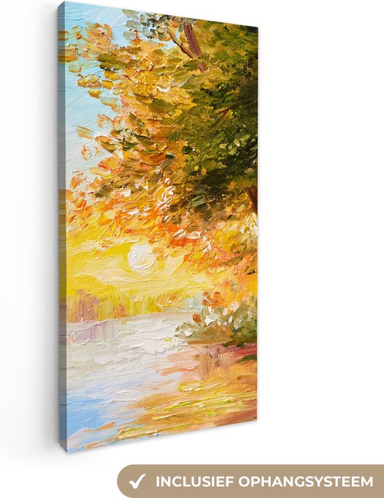 Canvas - Schilderij - Natuur - Bomen - Water - Olieverf - 40x80 cm - Canvasdoek -... | bol