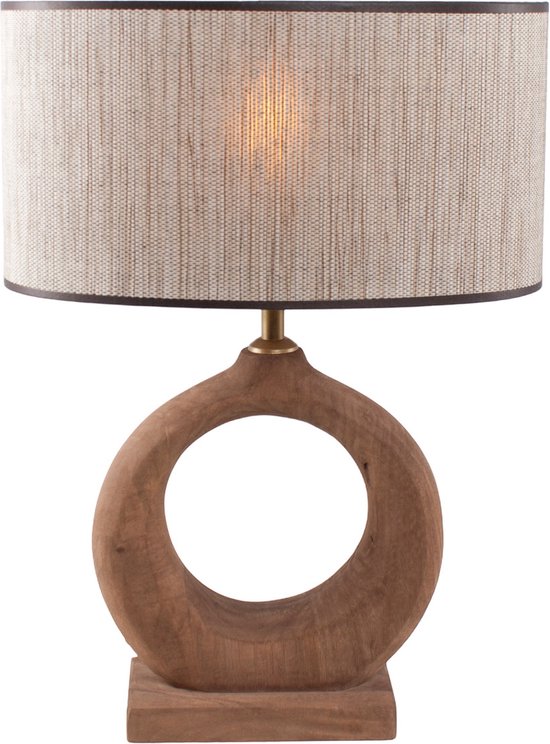 Landelijke houten tafellamp naturel | raffia ovale kap 35 cm lichtbruin ...
