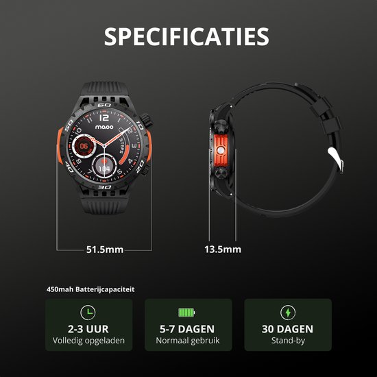 Maoo Explorer Smartwatch - Intern Kompas - Heren - Stainless Steel en ...